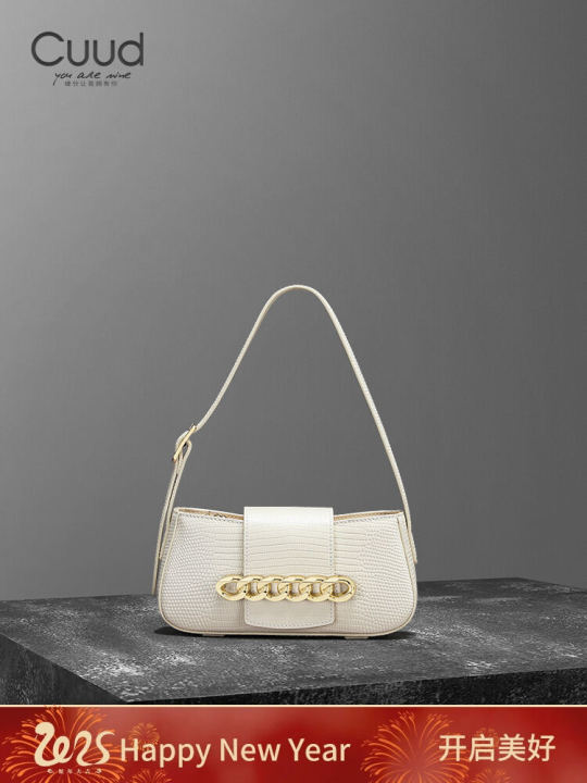 กระเป๋าสะพายไหล่หนังแท้สีขาว Cuud Love Day 2025 กระเป๋าสะพายข้างทรงฝา ...
