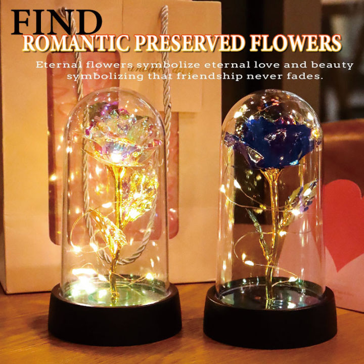 FIND 【With Box】Eternal Galaxy Rose LED Light Plastic Dome Valentine ...