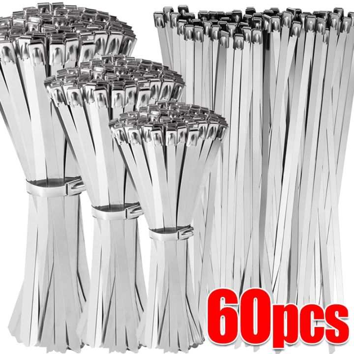 20/60Pcs Stainless Steel Cable Ties Self-sealing Fastening Ring Cable ...