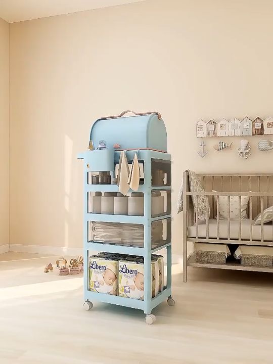 4 Layers Baby Storage Rack Trolley With Wheels Multipurpose Dustproof ...