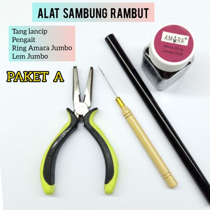 Alat Sambung Rambut Extension Lengkap dengan Ring Jumbo, Tang, Lem ...