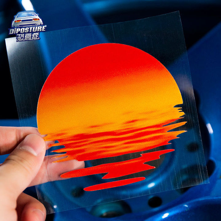 Car Sticker Sunset Glow Steam Wave Retro Sunset Waterproof Reflective ...