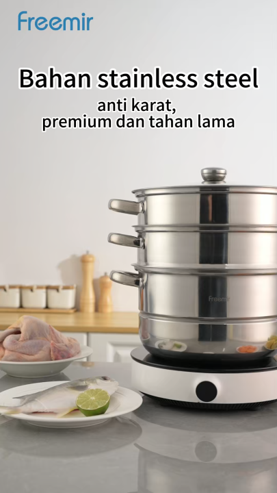 OFFICIAL freemir Panci Kukus Stainless Steel 3/2 Susun 26CM - Panci ...