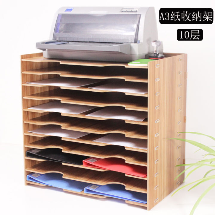 Wooden A3 Multi-Layer File Rack Folder Office A4 Paper File Rack ...