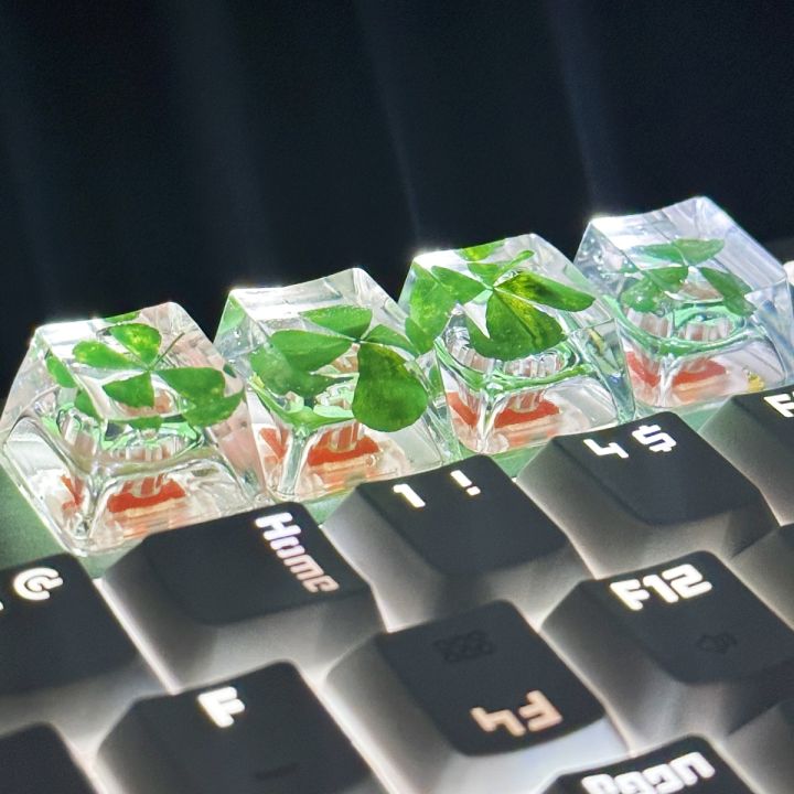 Genuine Four-leaf Clover Resin Cross-axis Mechanical Keyboard key caps ...