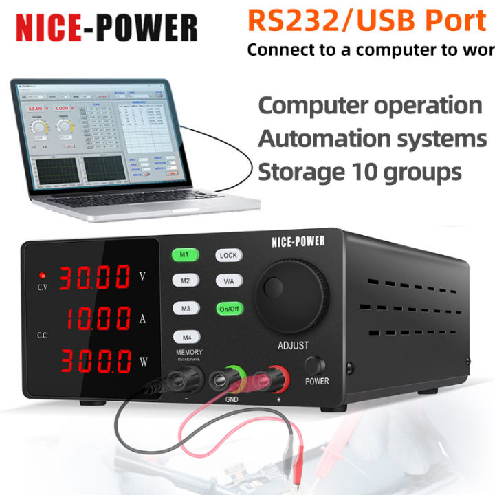 RS-232/USB DC Power Supply Variable with Memory,30V 10A Bench Power Supply with Encoder Knob, 4 ...