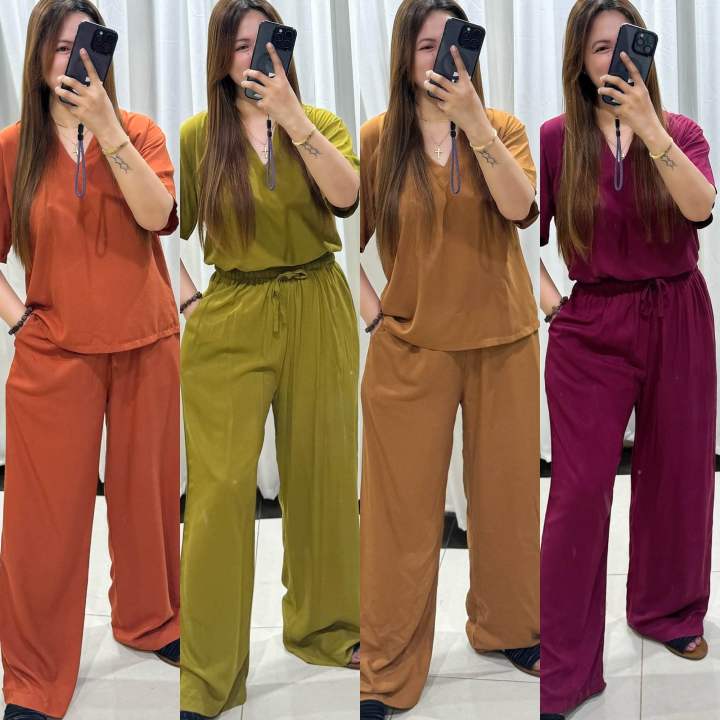 ERIN CHINESE COLLAR TOP AND PANTS COORDINATES MEDIUM TO XL | Lazada PH