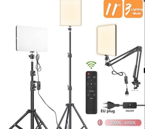 LED Video Light Panel EU Plug Bi-color 2700k-5700k Dimmable Wireless ...