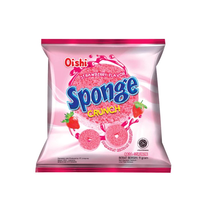 Oishi Sponge Crunchy rasa strawberry kemasan 1 renceng isi 10pcs ...
