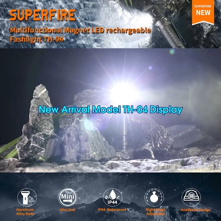 SUPERFIRE TH04 ไฟฉายคาดหัว ไฟฉาย ไฟหน้าพลังงานสูงและความจุขนาดใหญ่ มัลติฟังก์ชั่น ระยะการเปิดรับ ...