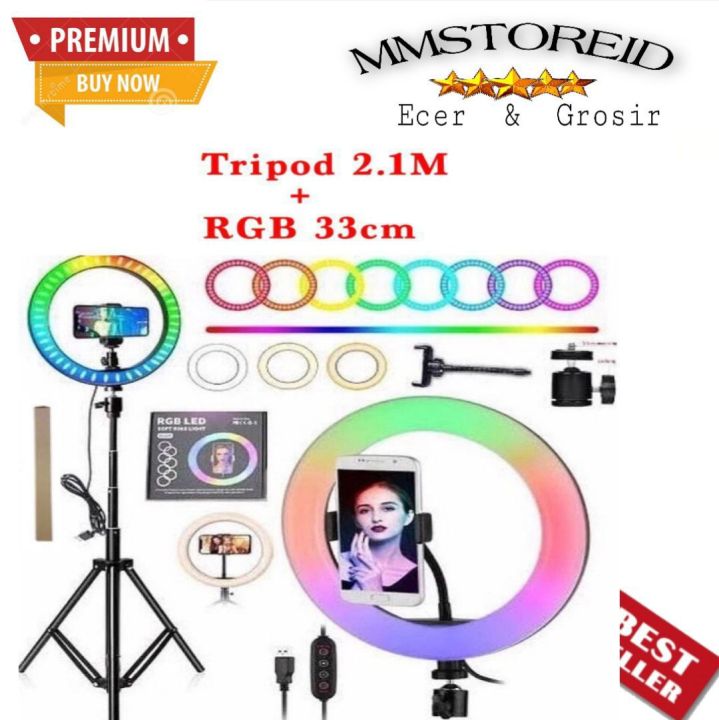 MM - Lampu Ring Light Set Jumbo LED 33cm + Tripod 210cm + Phone Holder ...