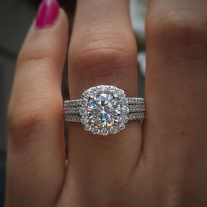 Huitan Trendy Women Rings with Brilliant Cubic Zirconia Luxury ...