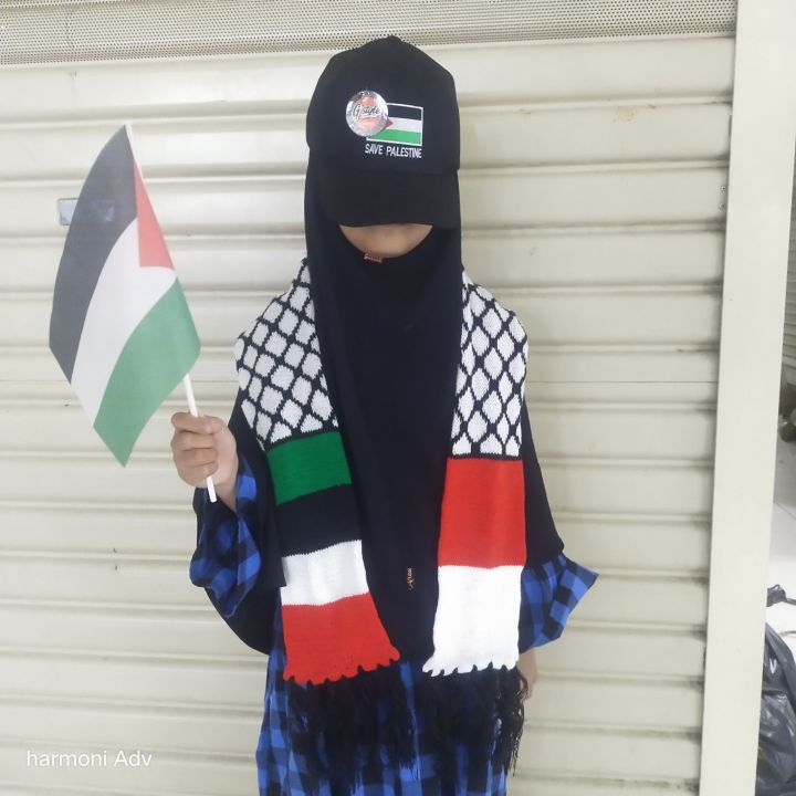 SYAL PALESTINE SYAL RAJUT PREMIUM SYAL MERAH PUTIH BENDERA TOPI ...