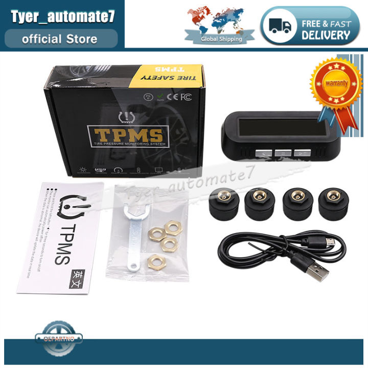 Tire Pressure Monitoring System With 4 External Sensors Temperature Warning Digital Manomet Car ...