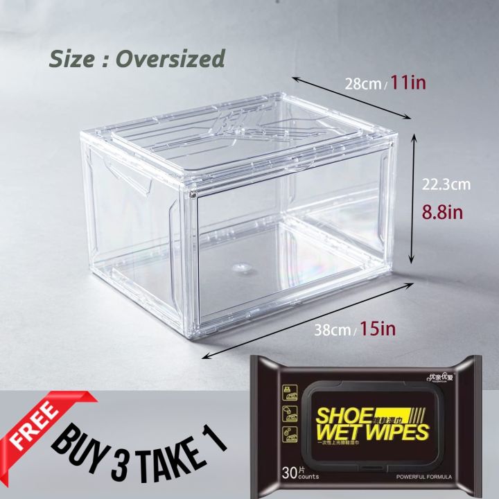ACRYLIC SHOE BOX SIDE DROP MAGNETIC FULLY TRANSPARENT STACKABLE SOLE ...
