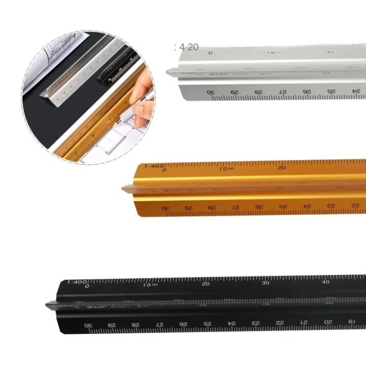 Metal Aluminum Triangular Ruler Large Scale Comparison Drawing 15cm Scale Ruler Office ...