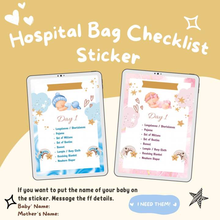 Hospital Bag Checklist Sticker set (8pcs) | Ziplock Baby & Mommy ...