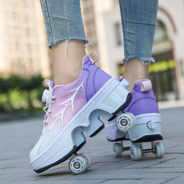 Children's Quad-Wheel Skate Shoes with Wheels Roller Blades Inline ...