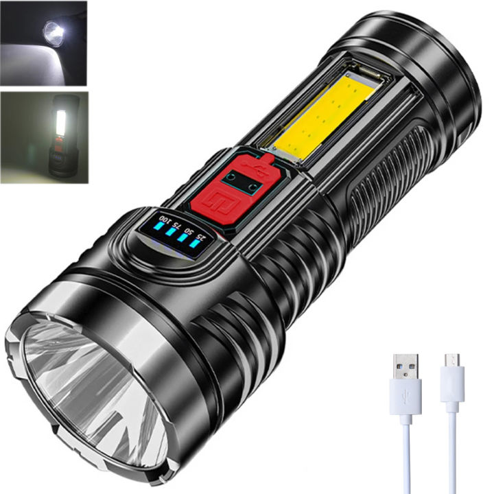 Đèn pin Led mạnh mẽ Đèn pin USB có thể sạc lại Công suất cao Cob Đèn ...