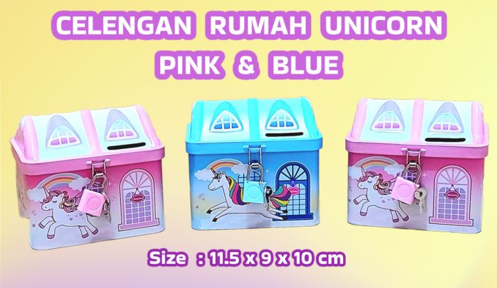 Celengan Kaleng UNICORN Bentuk RUMAH Warna Pink Lengkap dengan Kunci ...