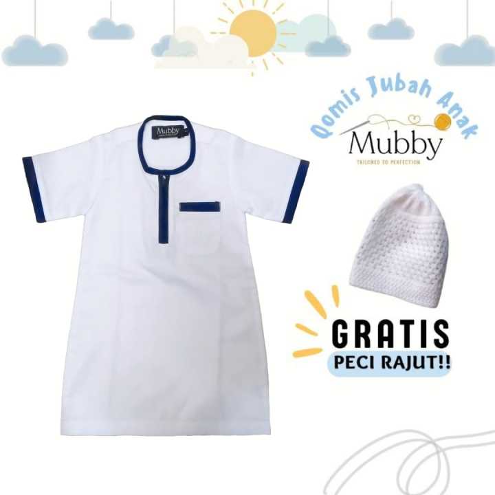 Mubby - Jubba Putih List Navy | Jubah Arab Gamis Laki-laki | Lazada ...