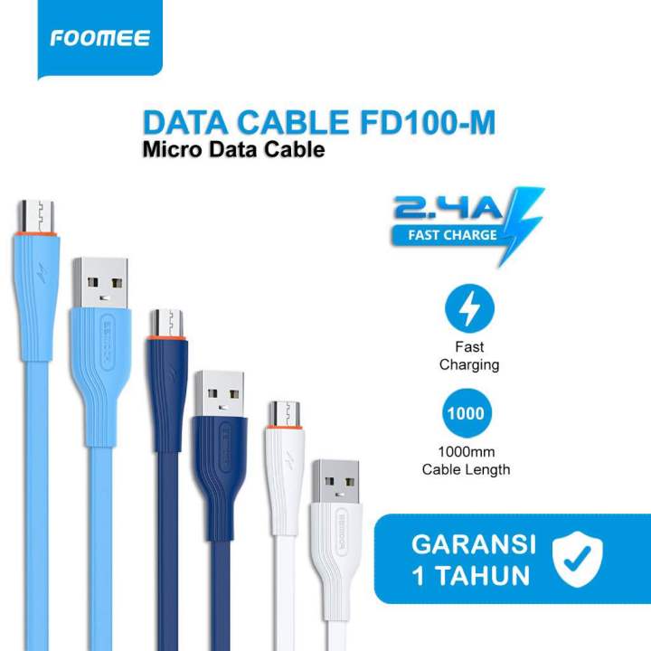 FOOMEE CABLE DATA FD100-M FOR MICRO 2.4A FAST CHARGE ORIGINAL GARANSI ...