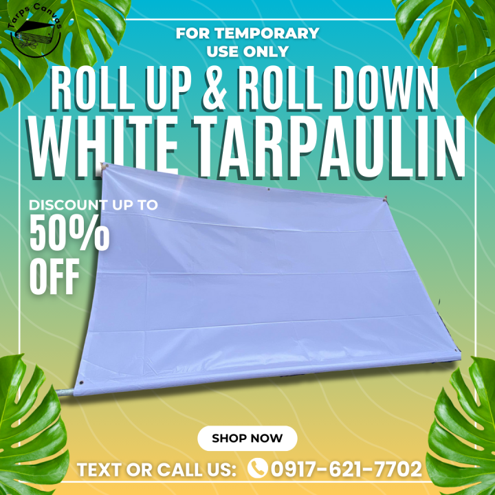 6x5ft White trapal Roll Up & Down PVC White 100% Waterproof and ...