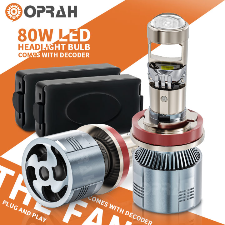 Oprah 2PCS A80 80W 20000LM H4 H7 Led Mini Projector Lens H8 H11 Canbus 9005 HB3 9006 HB4 9012 ...