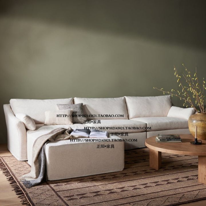 Nordic Minimalist Style Washed Linen Fabric Sofa Five-Seater Four ...