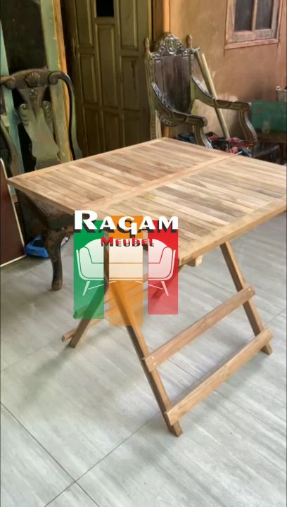 meja lipat ukuran 80x80 tinggi 75 bahan kayu jati | Lazada Indonesia