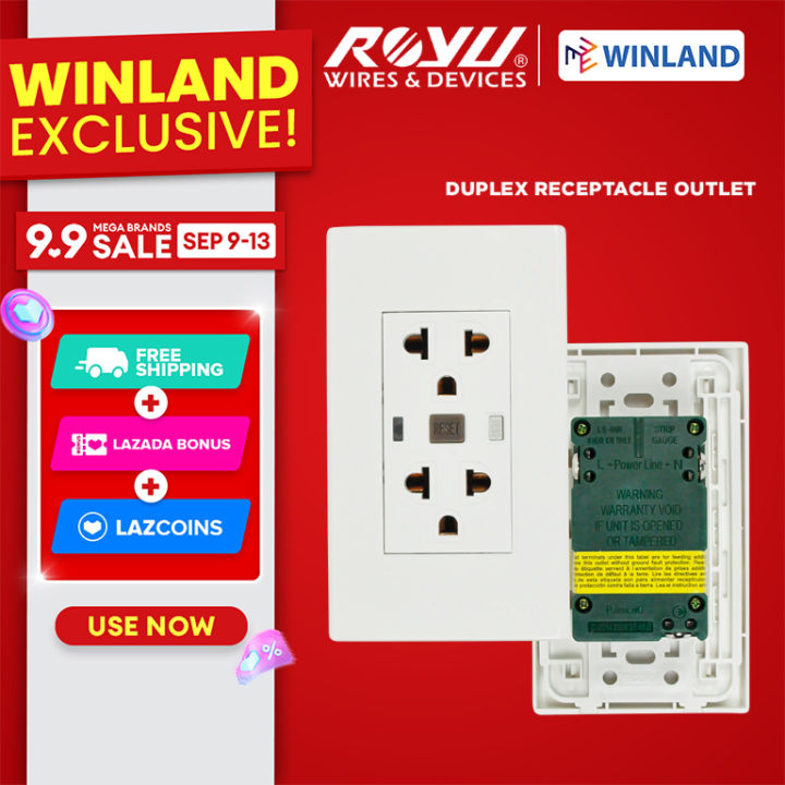 Royu by Winland Wide Series GFCI Duplex Receptacle Outlet Set (16A ...