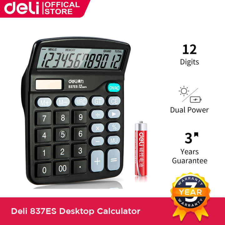 Deli Desktop Calculator For Business Dual Power Office Calculator 12 ...