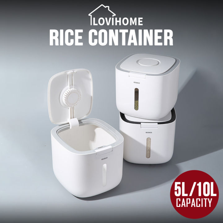 SG ECOCO RICE CONTAINER AIRTIGHT 5KG 10KG DISPENSER BUCKET BOX KITCHEN ...