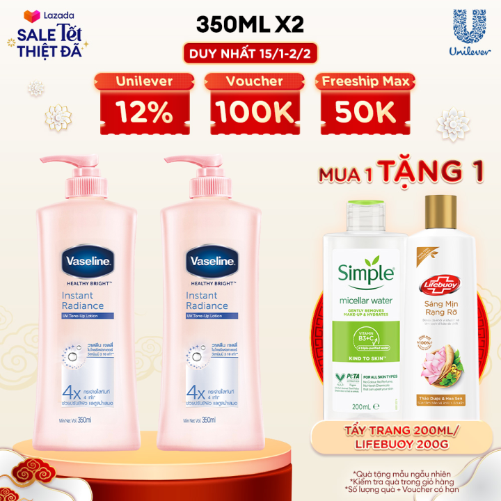 Combo 2 Sữa Dưỡng Thể Vaseline Dưỡng Ẩm Sáng Da Instant Radiance Vi Chất Phản Quang Giúp Da Sáng ...
