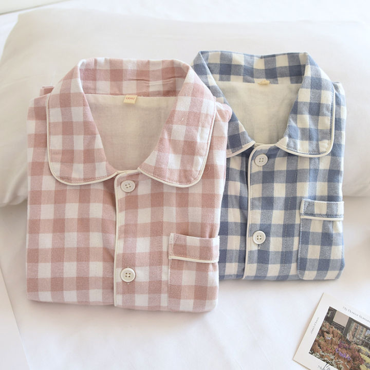 ชุดนอนลายสก๊อตสไตล์ญี่ปุ่นไม่มีลายพิมพ์ชุดใส่ในบ้านไม่มีตะเข็บด้านข้าง ...