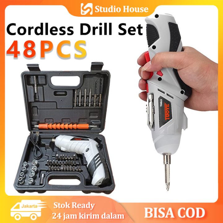 49 SET MESIN BOR MINI SCREWDRIVER CORDLESS DRILL SET MESIN BOR CAS ...