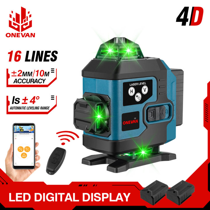 ONEVAN 16 Lines 4D Laser Level Green Line Self-Leveling 360 Horizontal ...