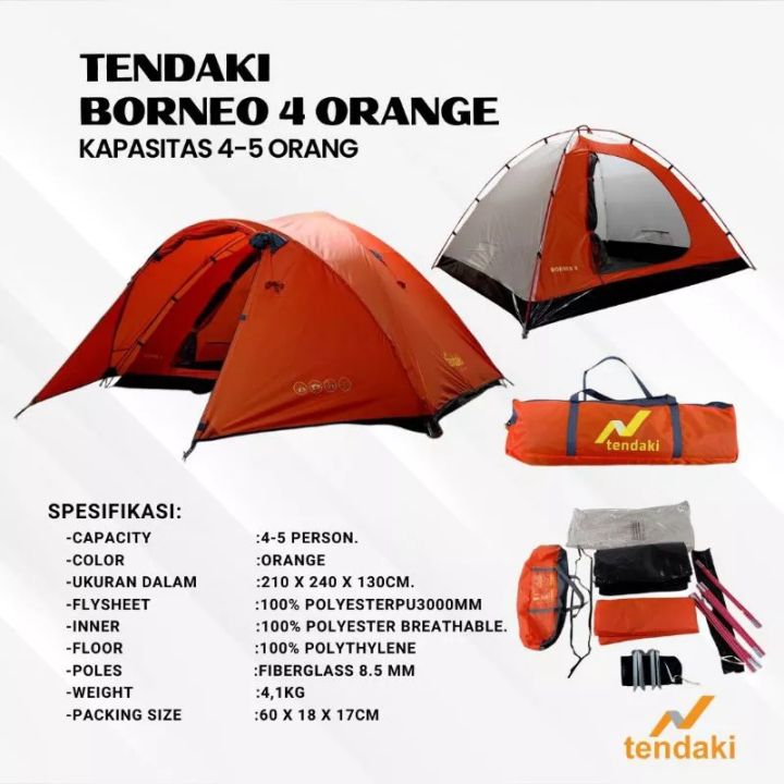 tenda camping tendaki borneo kap 4 - 5 orang double layer | Lazada Indonesia