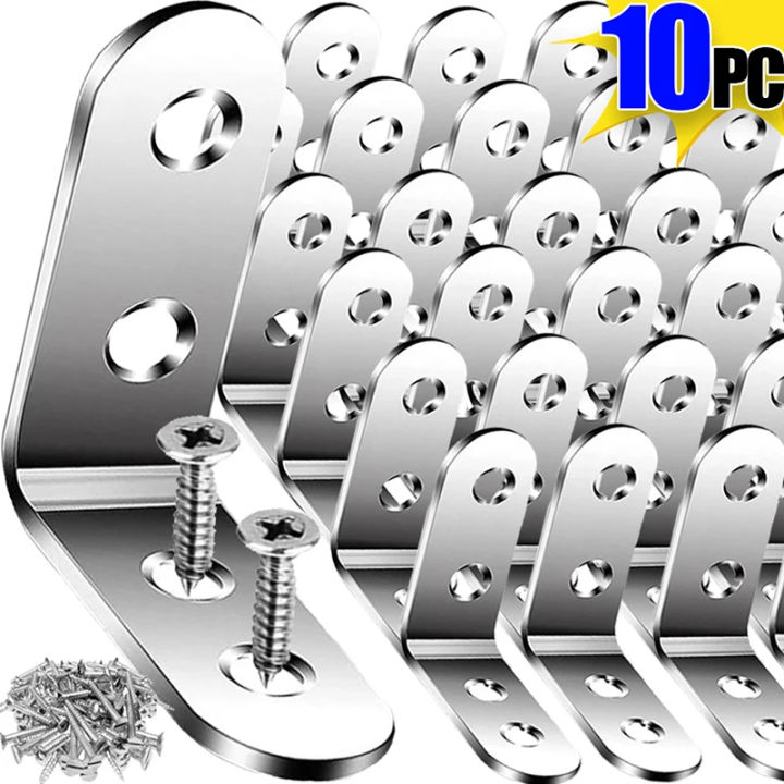 10PCS Stainless Steel L-Shaped Bracket With Screws 90 Degree Angle ...