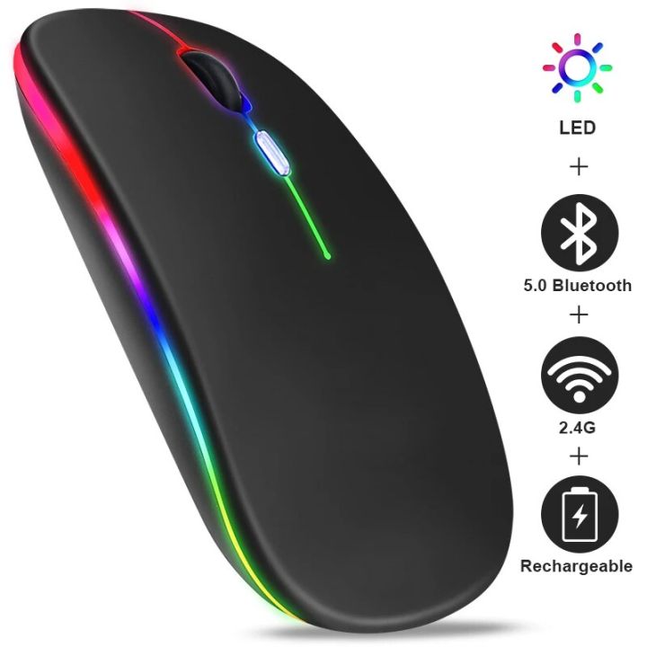 Wireless Mouse RGB Rechargeable Bluetooth Mice Wireless Computer Mause ...
