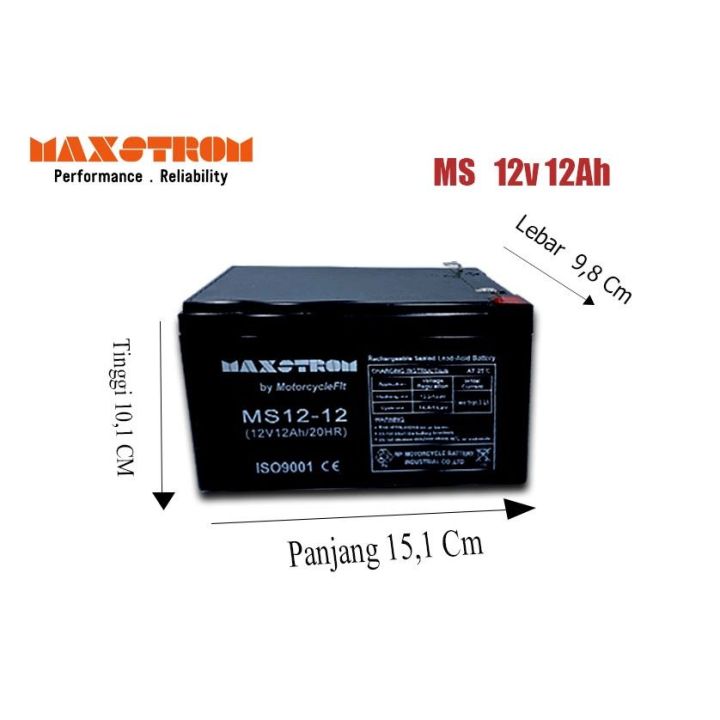 aki kering VRLA / Aki sepeda listrik 12V 12AH / aki UPS MAXSTROM 12V ...