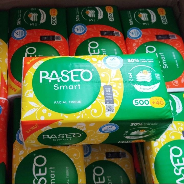 Tisu / Tissue Paseo Smart Facial Tissue 500 sheets + extra isi 40% 3Ply ...