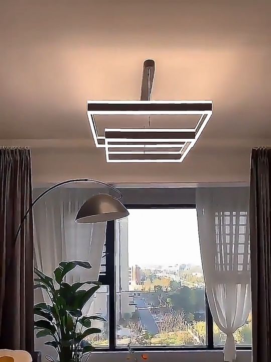 LED Hanging Light Double Square Tri-color Dimmable Pendant Light Nordic ...