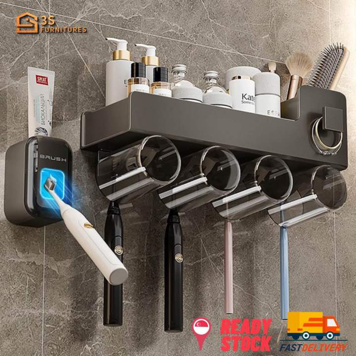 [3S FURNITURE] Electric No-Punching Wall-Mounted Toothbrush Holder with ...