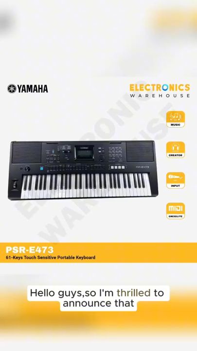 Yamaha PSR-E473 61-Keys Touch-Sensitive Portable Keyboard with X-type Folding Rack Metal Stand ...