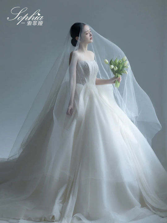 Ultra Transparent Medium Hard Rice White Shroud Bridal Wedding Veil ...
