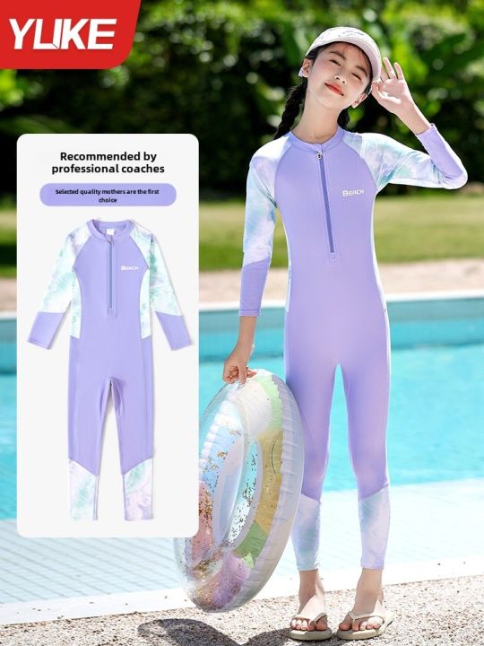 Children's One-Piece Swimsuit Long Sleeve Thermal Spring Girl's ...