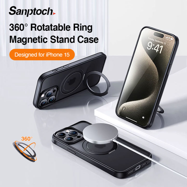 Sanptoch 360° Rotatable Ring Stand Case For iPhone 16 / 15 / 14 / 13 Pro Max Compatible with ...