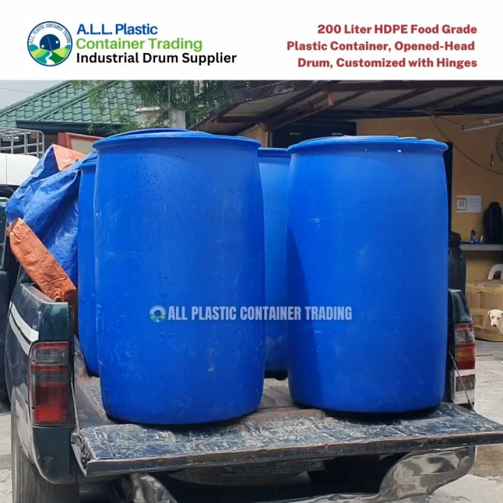 200 Liter HDPE Food Grade Plastic Container Drum, Opened-Head Drum, Customized with Hinges, 55 ...