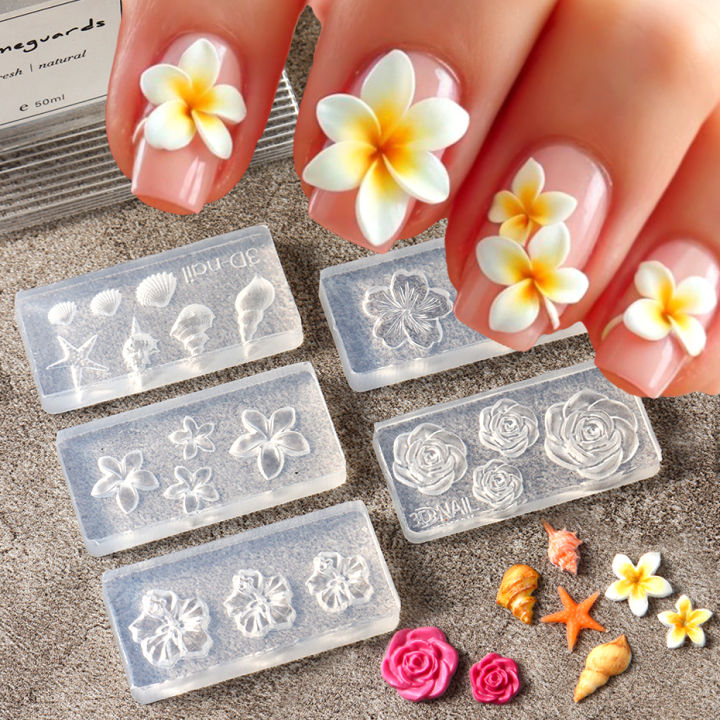 5D Flower Silicone Mold Nail Carving Mould Stencils Acrylic Plumeria ...